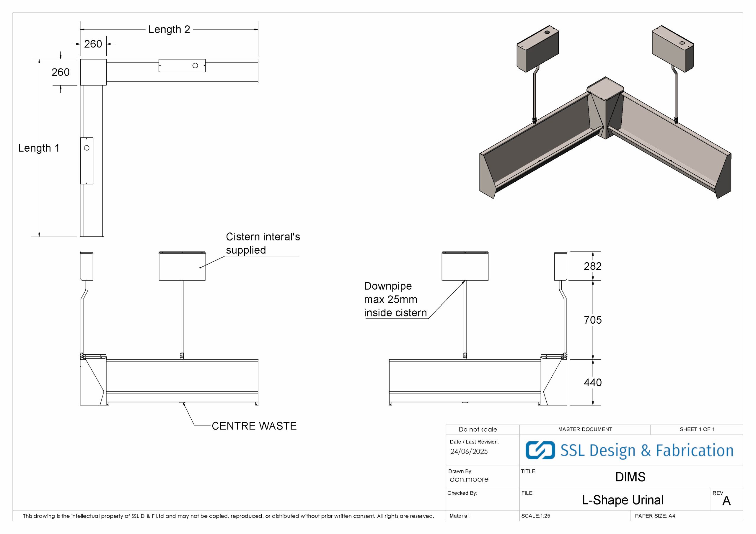 Wall Mounted Urinal U01 - Standard - Corner - SSL DESIGN & FABRICATION LTD